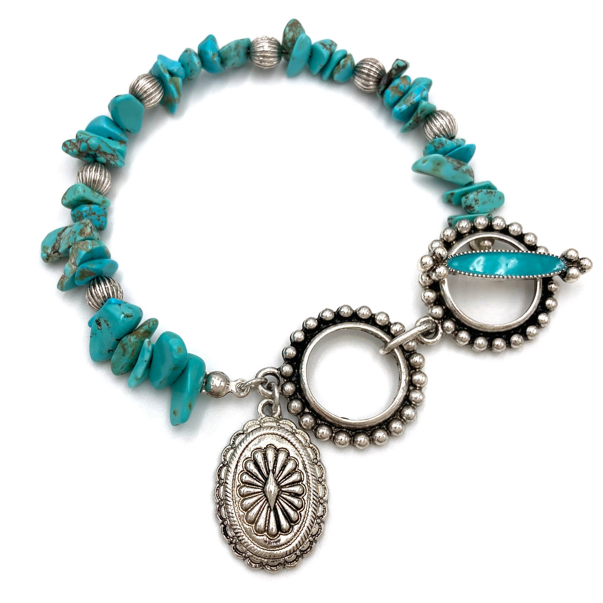 Turquoise Pebble Stone Concho Toggle Bracelet – Lunar Deer
