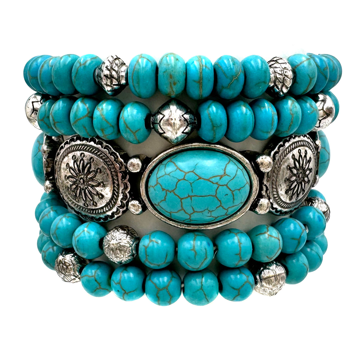 Southwestern Concho Beaded Chunky Five Piece Stretch Bracelet – Lunar Deer