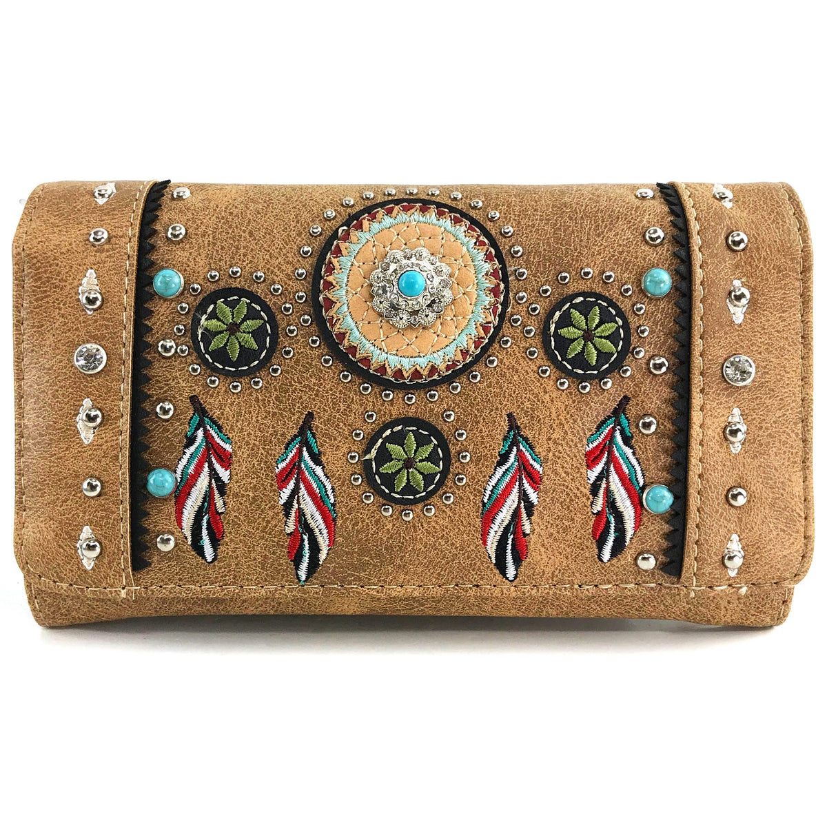 Embroidered Dream Catcher Native Feathers Crossbody Wallet – Lunar Deer
